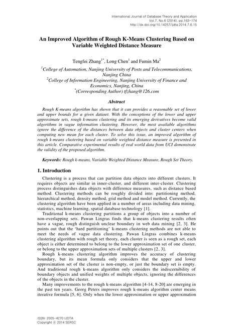 pdf an improved algorithm of rough k means clustering based on variable weighted distance measure