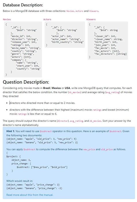 Solved Database Description Below Is A MongoDB Database Chegg