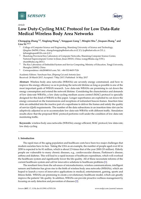 pdf low duty cycling mac protocol for low data rate medical wireless body area networks