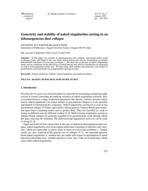 Pdf Genericity And Stability Of Naked Singularities Arising In An