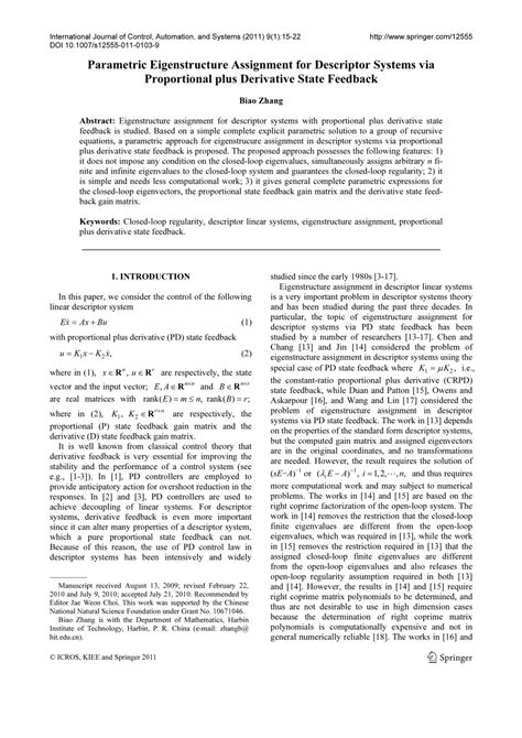 pdf parametric eigenstructure assignment for descriptor systems via proportional plus
