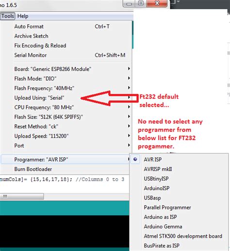 esp8266 programmed in arduino ide using ft232 programmer and arduino