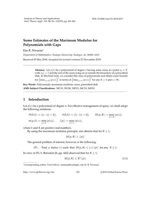 pdf some estimates of the maximum modulus for polynomials with gaps