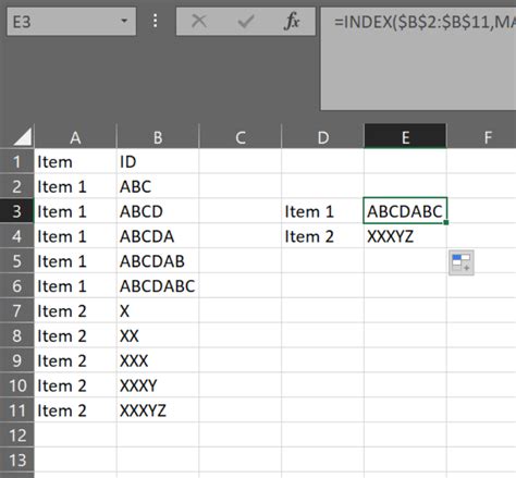find longest string in with criteria excel stack overflow