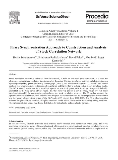 pdf phase synchronization approach to construction and analysis of stock correlation network