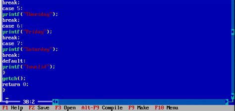 c program to print day of week using switch case digi
