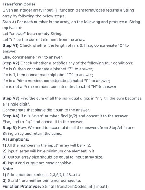 solved transform codes given an integer array input1[]