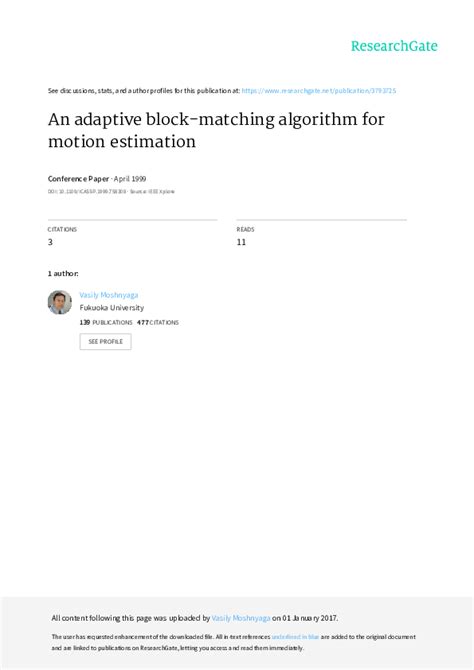 pdf an adaptive block matching algorithm for motion estimation shadrokh samavi