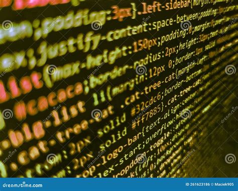 software developer programming code monitor closeup of function source code developing