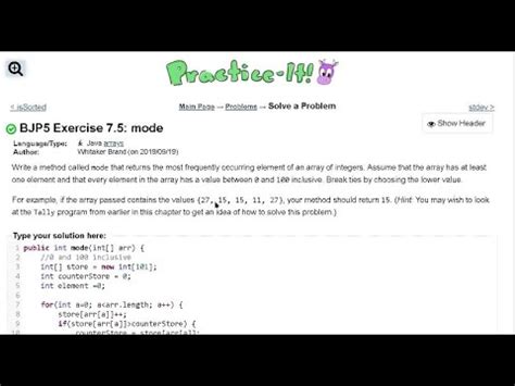Java Practice It Exercise 7 5 Mode Arrays Array Basics YouTube