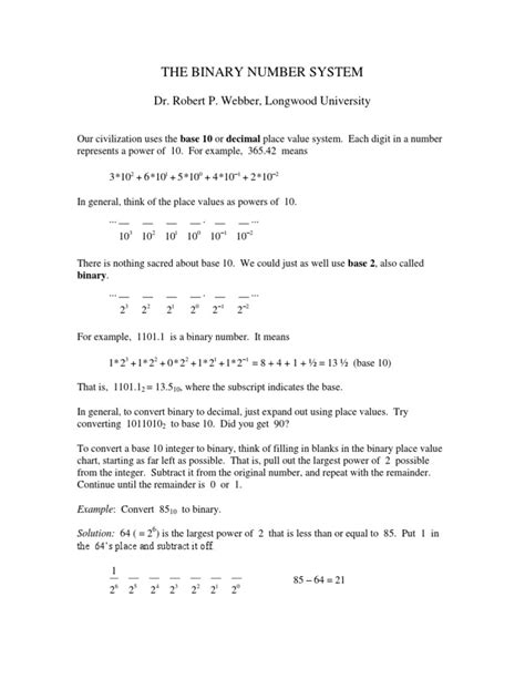the binary number system pdf decimal number theory
