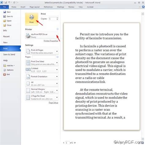 how to use docprint pdf driver printer to convert a word document to eps format verypdf