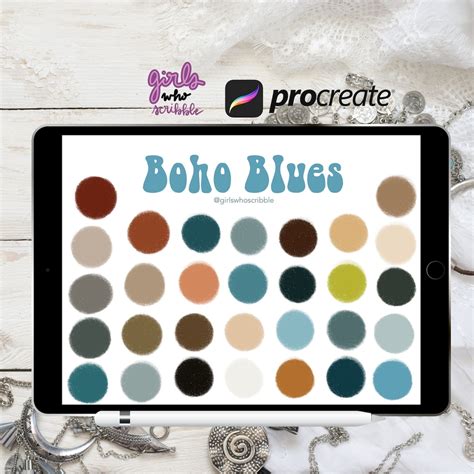 Procreate Boho Color Palette Procreate Boho Blue Palette 30 Boho
