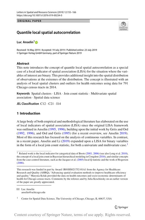 quantile local spatial autocorrelation request pdf