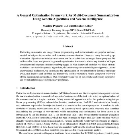 a general optimization framework for multi document summarization using genetic algorithms and