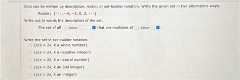 solved sets can be written by description roster or