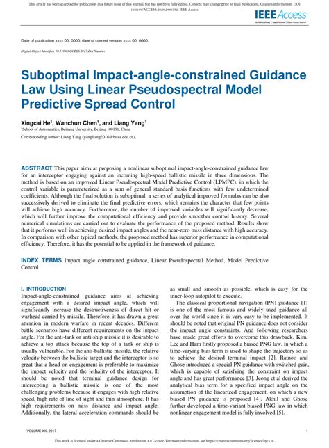 pdf suboptimal impact angle constrained guidance law using linear pseudospectral model