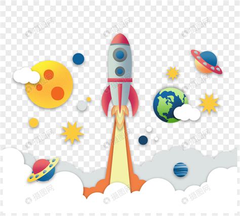 手绘立体剪纸风卡通宇宙航天火箭飞船元素素材下载 正版素材401813028 摄图网