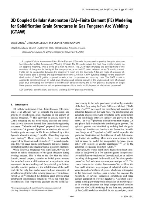 pdf 3d coupled cellular automaton ca finite element fe modeling for solidification grain