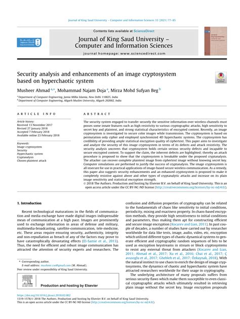 pdf security analysis and enhancements of an image cryptosystem based on hyperchaotic system