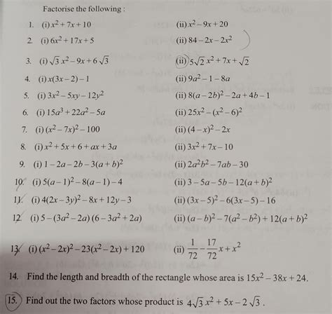 Please Solve All These Questions Of Factorization Chapter Please