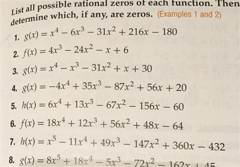solved list all possible rational zeros of each function