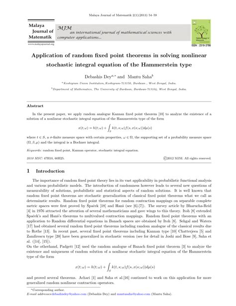 pdf application of random fixed point theorems in solving nonlinear stochastic integral