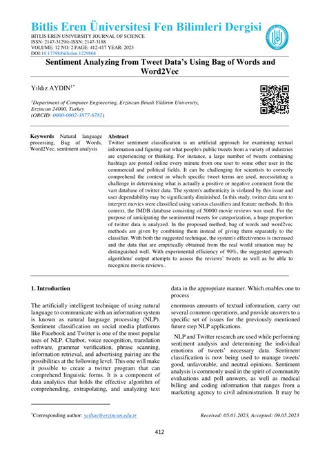 pdf sentiment analyzing from tweet data s using bag of words and word2vec