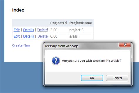 mvc mvc deleting record using javascript pop up stack overflow