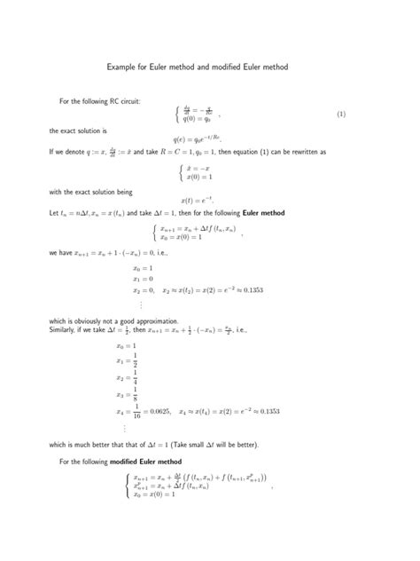 example for euler method and modified euler method pdf mathematical concepts algorithms