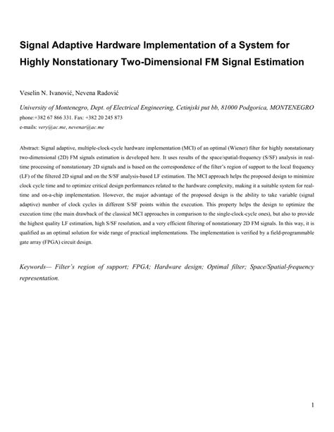 pdf signal adaptive hardware implementation of a system for highly nonstationary two