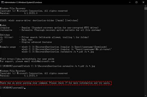 Fixed Windows File Recovery There Was An Error Parsing Your Command