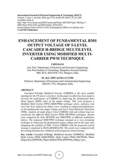 enhancement of fundamental rms output voltage of 5 level cascaded h bridge multilevel inverter