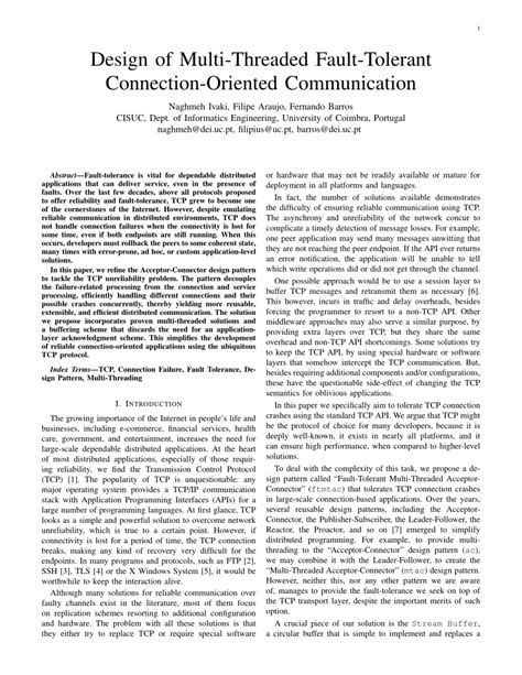 pdf design of multi threaded fault tolerant connection oriented communication