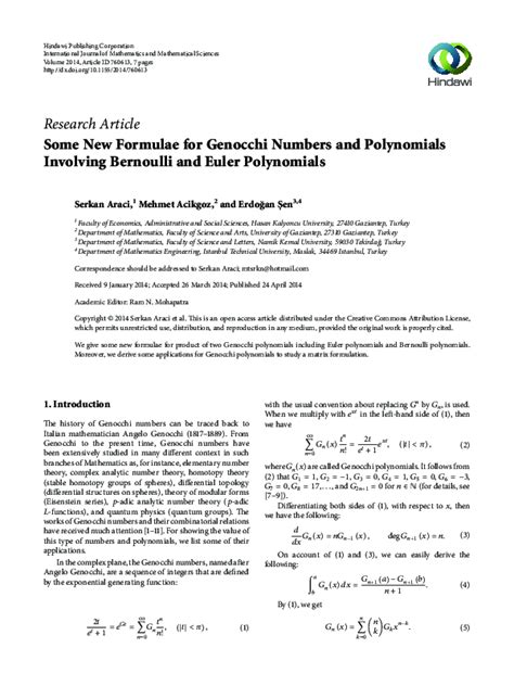 pdf some new formulae for genocchi numbers and polynomials involving bernoulli and euler