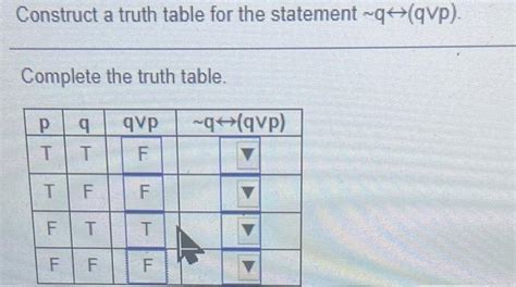 solved construct a truth table for the statement q qvp