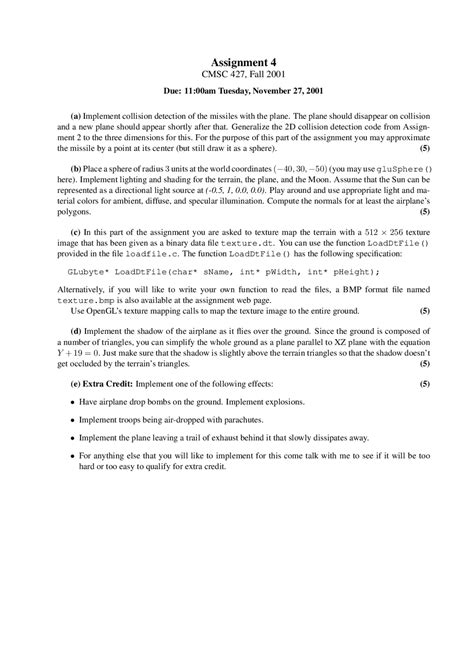 assignment 4 with solutions computer graphics fall 2001 cmsc 427 docsity