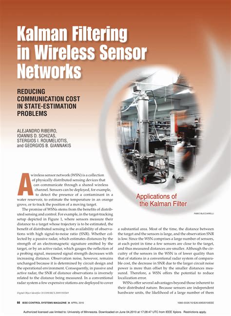 pdf kalman filtering in wireless sensor networks
