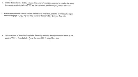 solved 1 use the disk method to find the volume of the