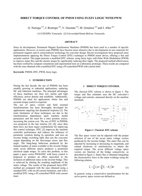 pdf direct torque control of pmsm using fuzzy logic with pwm