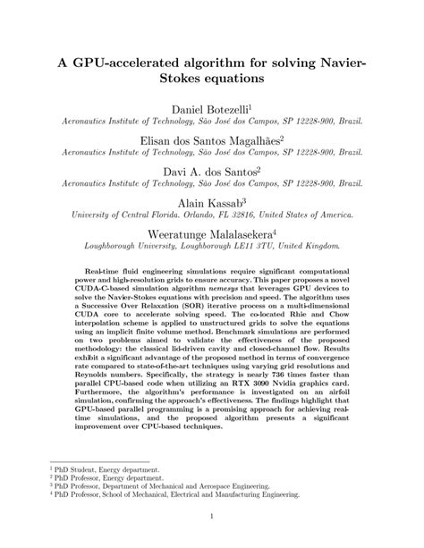 pdf a gpu accelerated algorithm for solving navier stokes equations