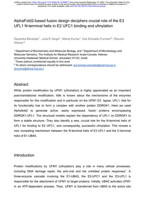 pdf alphafold2 based fusion design deciphers crucial role of the e3 ufl1 n terminal helix in