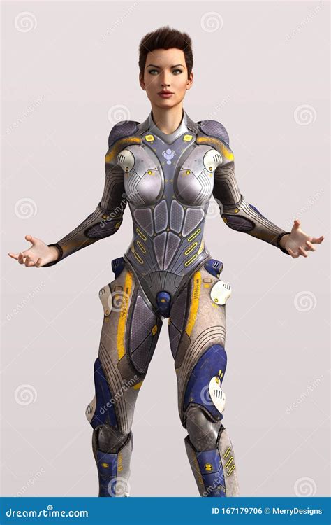 CG Science Fiction Warrior Woman Wearing Futuristic Armour Stock