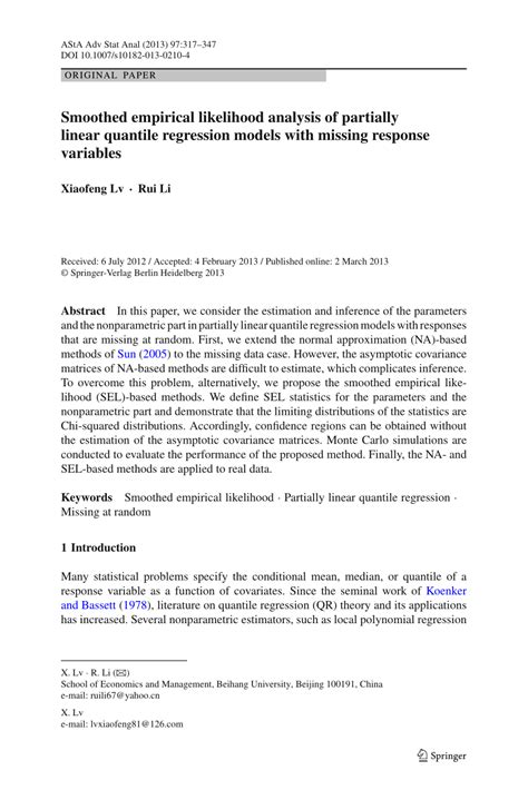 pdf smoothed empirical likelihood analysis of partially linear quantile regression models with