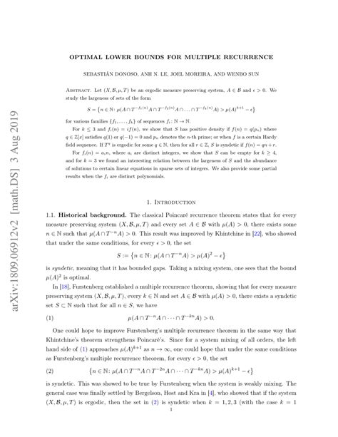 pdf optimal lower bounds for multiple recurrence