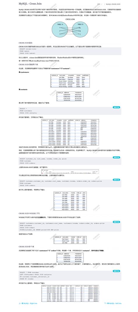 MySQLCrossJoin 联接操作 无涯教程网