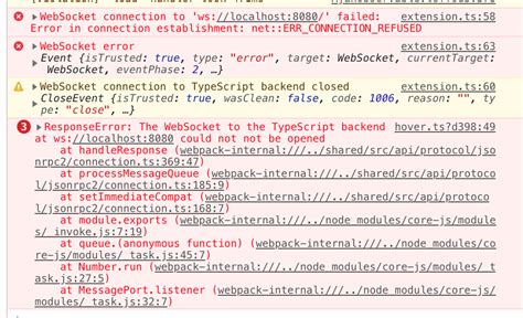 TypeScript Codeintel WebSocket Connection To Ws Localhost 8080