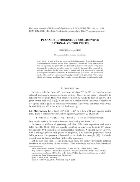 pdf planar 2 homogeneous commutative rational vector fields