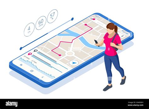 Isometric Gps Navigation Concept Tourist Traveling Using His