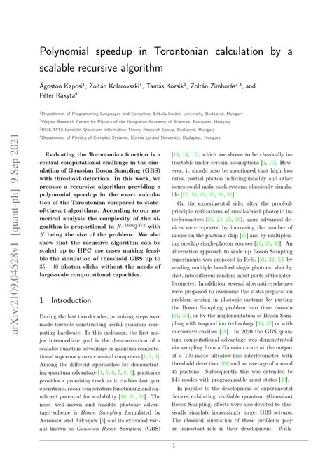 pdf polynomial speedup in torontonian calculation by a scalable recursive algorithm